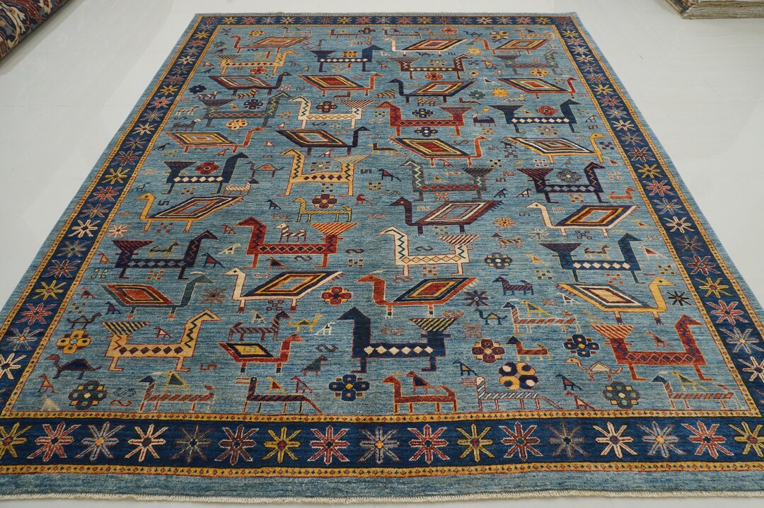 8x10 Blue Tribal Rug Afghan Nomadic Gabbeh Hand Knotted Veg - Etsy