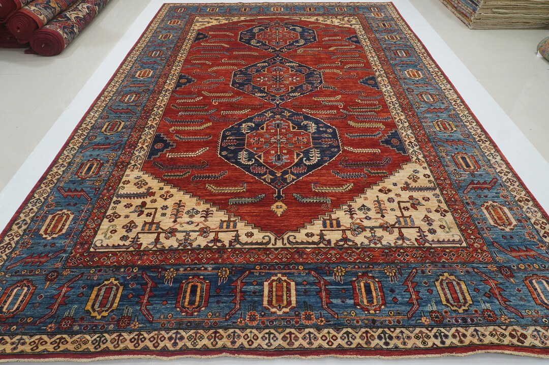 9x14 Heriz Rug - Red Persian Style Hand Knotted Veg Dyes Wool Area Rug ...