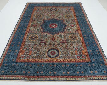 6x8 Turquoise Blue Mamluk Area Rug Turkish Hand Knotted Veg Dye Wool ...
