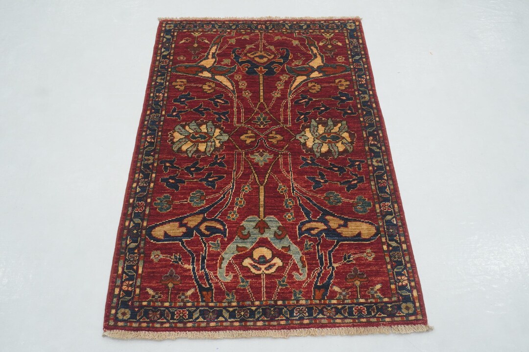 3x4 Red Bidjar Area Rug - Afghan Persian Style Hand Knotted Wool Kitchen Rug - Oriental Rug ...
