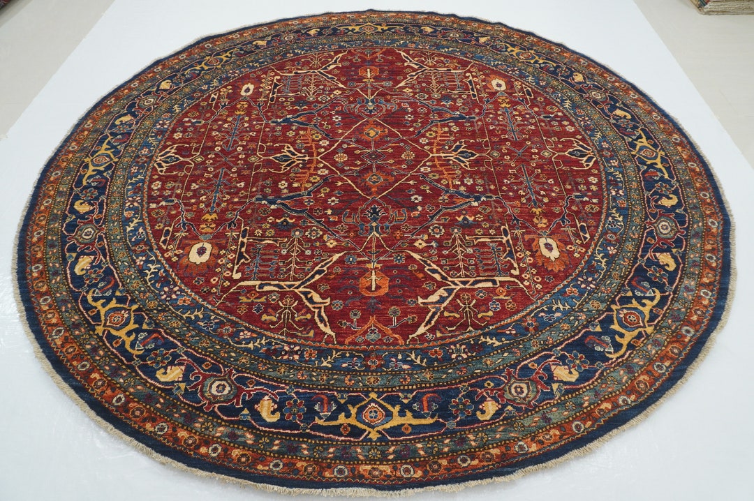 9' X 9' Red Bidjar Circle Rug Afghan Hand Knotted Veg Dye Oriental Area ...