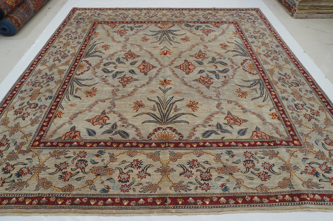 10x10 Gray Square Area Rug - Super Fine Quality Afghan Hand Knotted ...