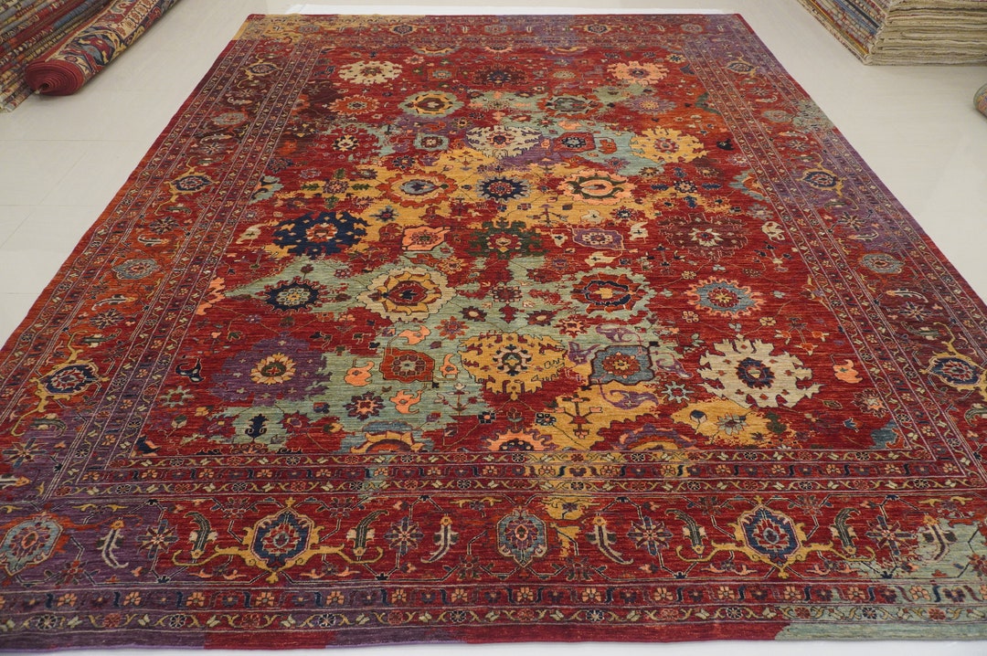 12x15 Modern Bidjar Area Rug - Red Multicolor Burst Persian Style Hand Knotted Wool Rug - Rugs ...