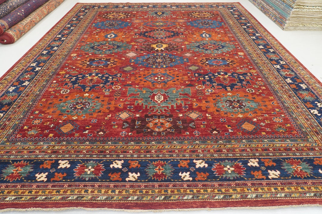 12x15 Red Baluch Area Rug - Rusty Red Navy Blue Afghan Hand Knotted Veg ...