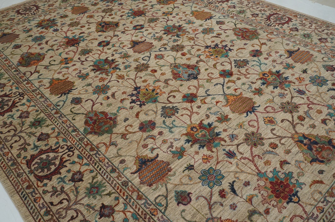 9x12 Taupe Gray Waziri Area Rug Afghan Hand Knotted Handspun Wool Veg ...