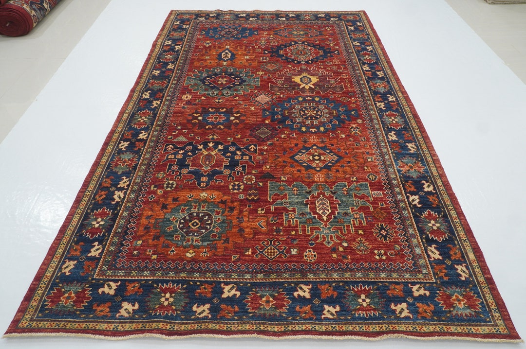 6x9 Baluch Rug - Rusty Red Navy Blue Traditional Afghan Hand Knotted ...
