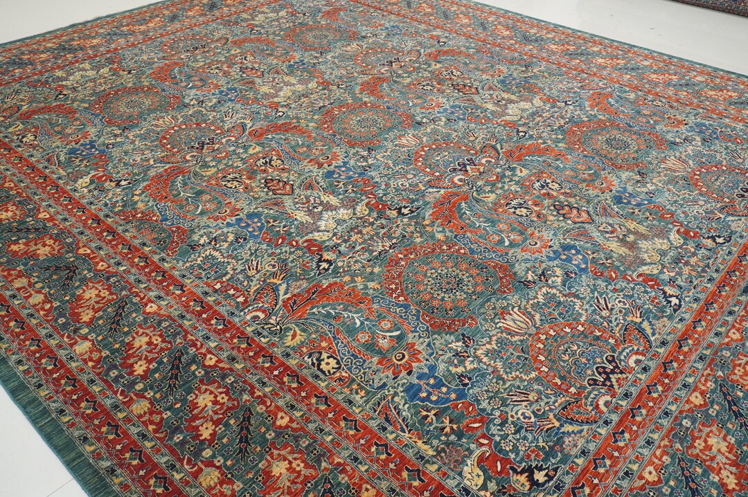 12x14 Green Turkish Hereke Area Rug - Super Quality Hand Knotted Wool ...