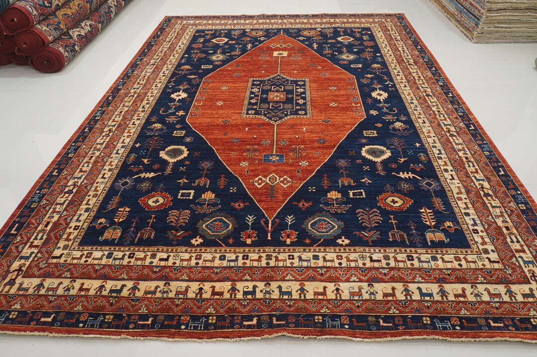 10x14 Tribal Gabbeh Area Rug - Red Navy Blue Nomad Persian Style ...