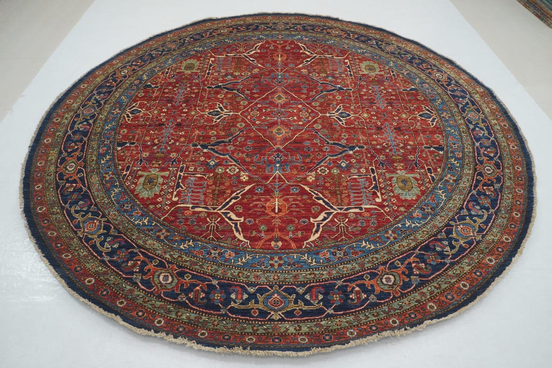 9x9 Red Oriental Round Rug - Bidjar Afghan Hand Knotted Veg Dye ...