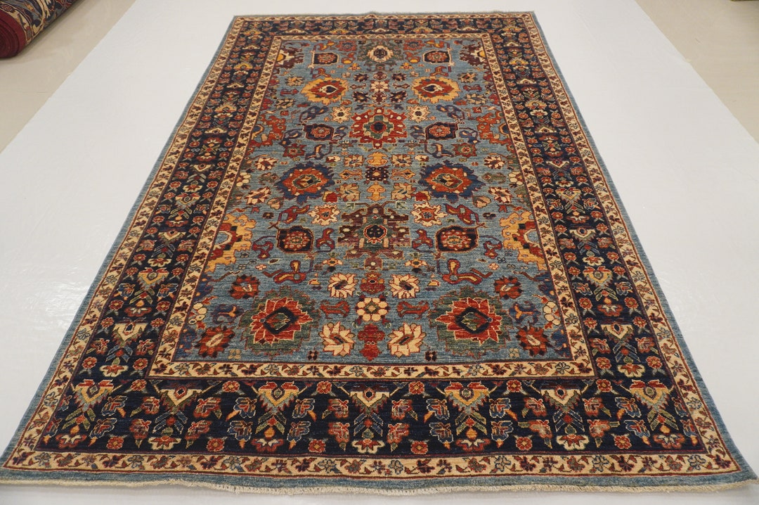 6x9 Bidjar Rug Blue Harshang Persian Style Afghan Hand Knotted Wool ...