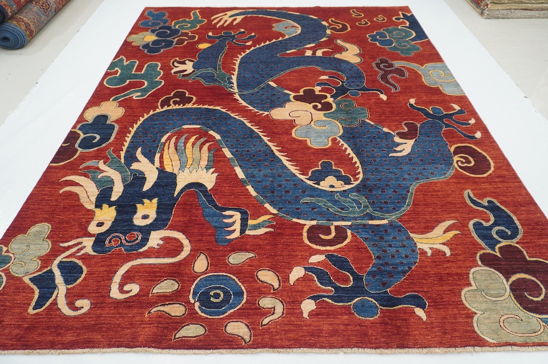 8x10 Red Dragon Area Rug - Chinese Style Afghan Hand Knotted Veg Dye ...