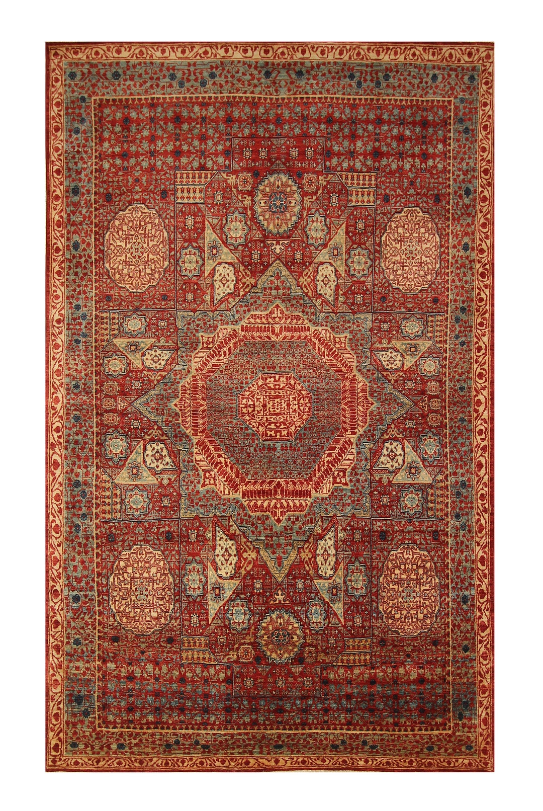 6x10 Vintage Mamluk Area Rug - Classic Red Hand Knotted Veg Dyes Wool ...