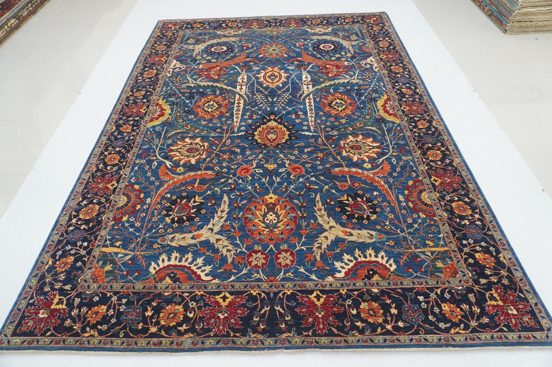 8 X 11 Navy Blue Oriental Area Rug Sickle Leaf Persian Style Hand ...