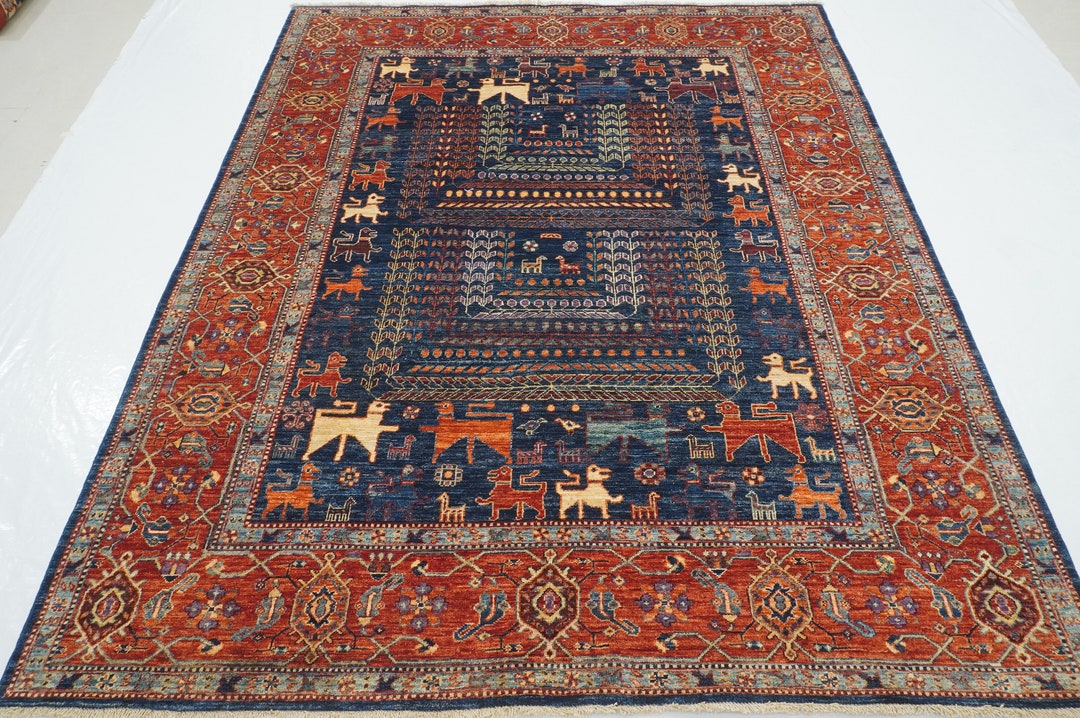 7x8 Navy Blue Tribal Rug - Qashqai Persian Style Hand Knotted Veg Dyes ...