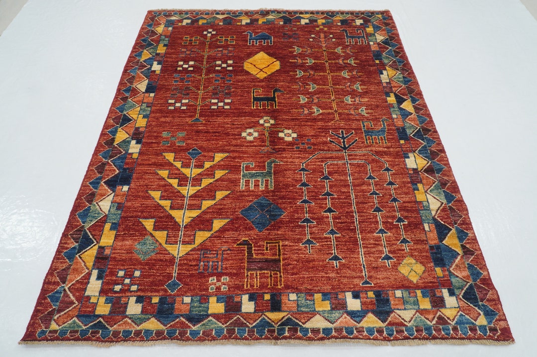 Red 5x7 Gabbeh Area Rug - Afghan Hand Knotted Wool Rug - Bedroom Rug ...