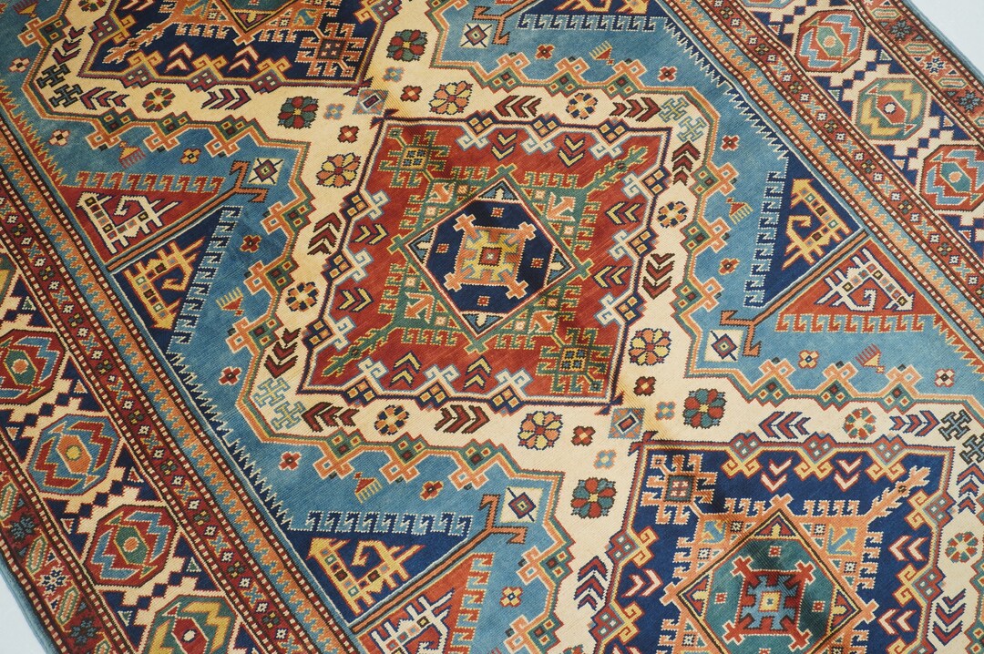 5 X 7 Blue Afghan Shirvan Area Rug Caucasian Hand Knotted Veg Dyes Wool ...