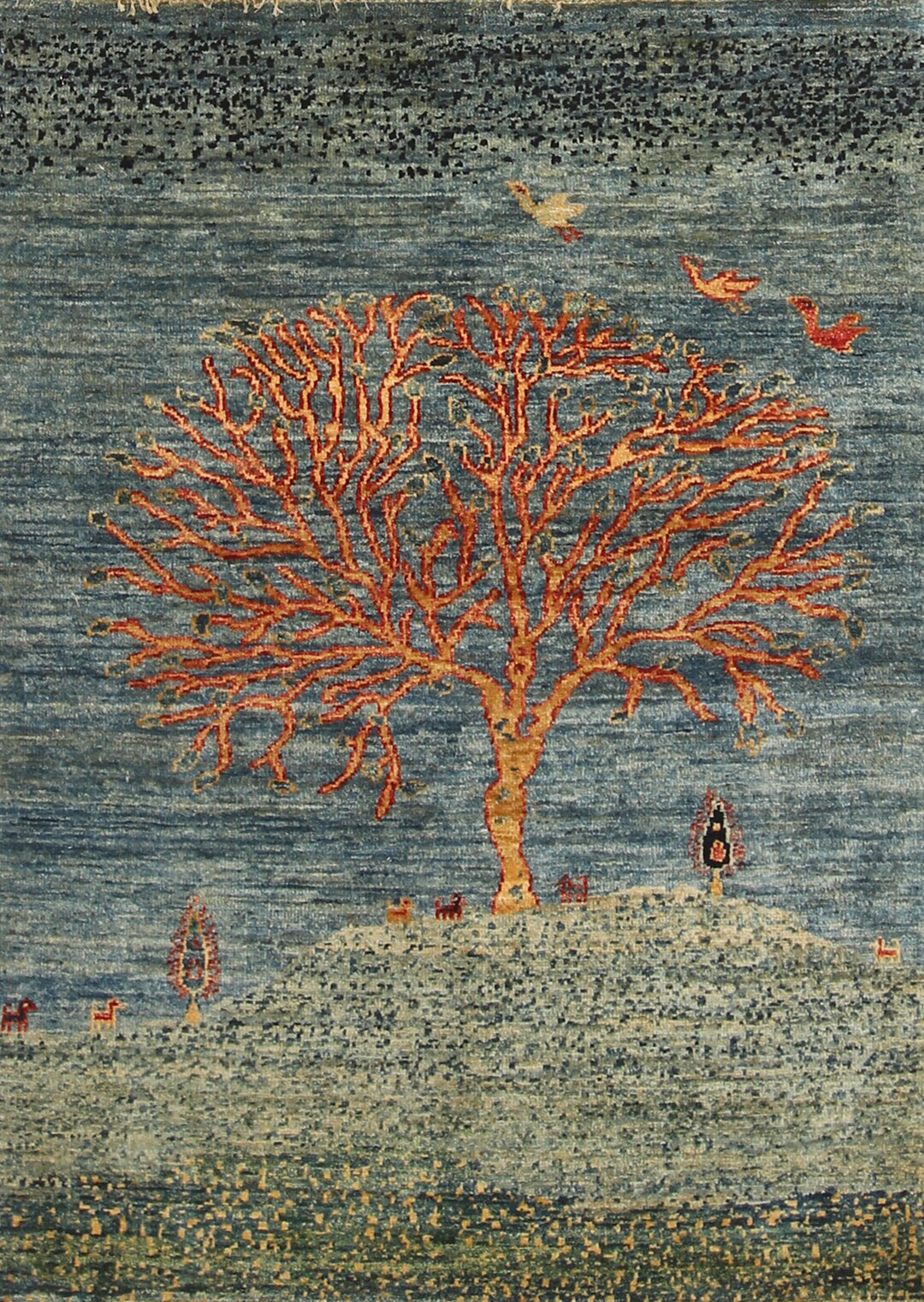 Blue 3x4 Gabbeh Area Rug Tree of Life Hand Knotted Wool Blue Carpet ...