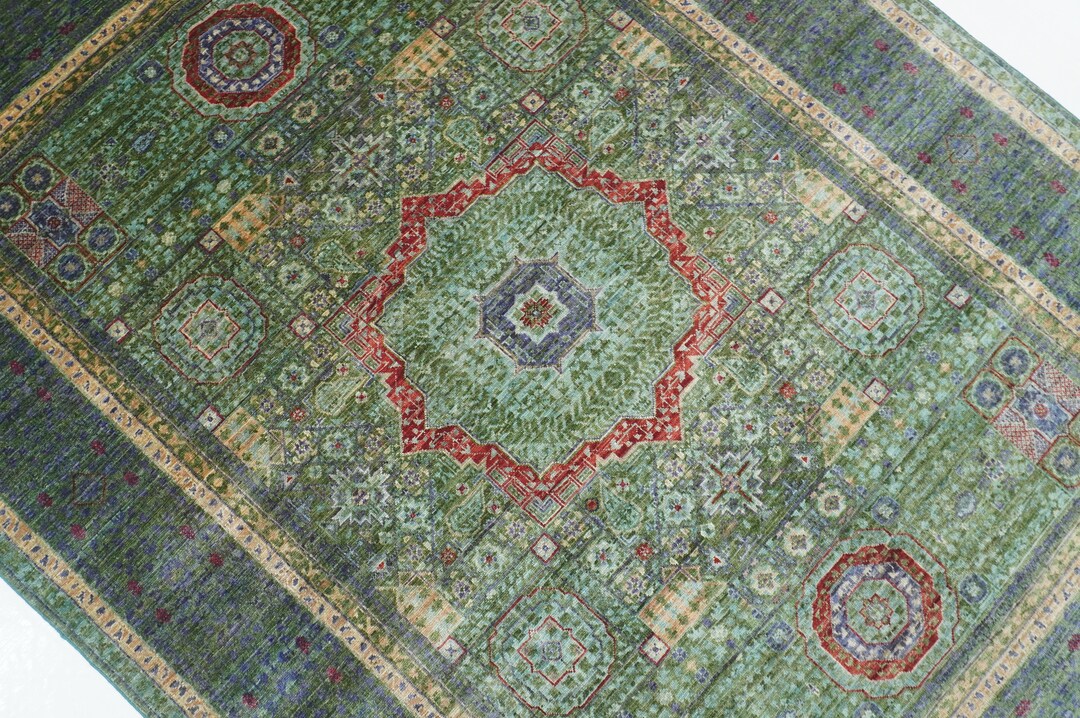 5x7 Turquoise Green Mamluk Area Rug Super Fine Hand Knotted Veg Dye ...