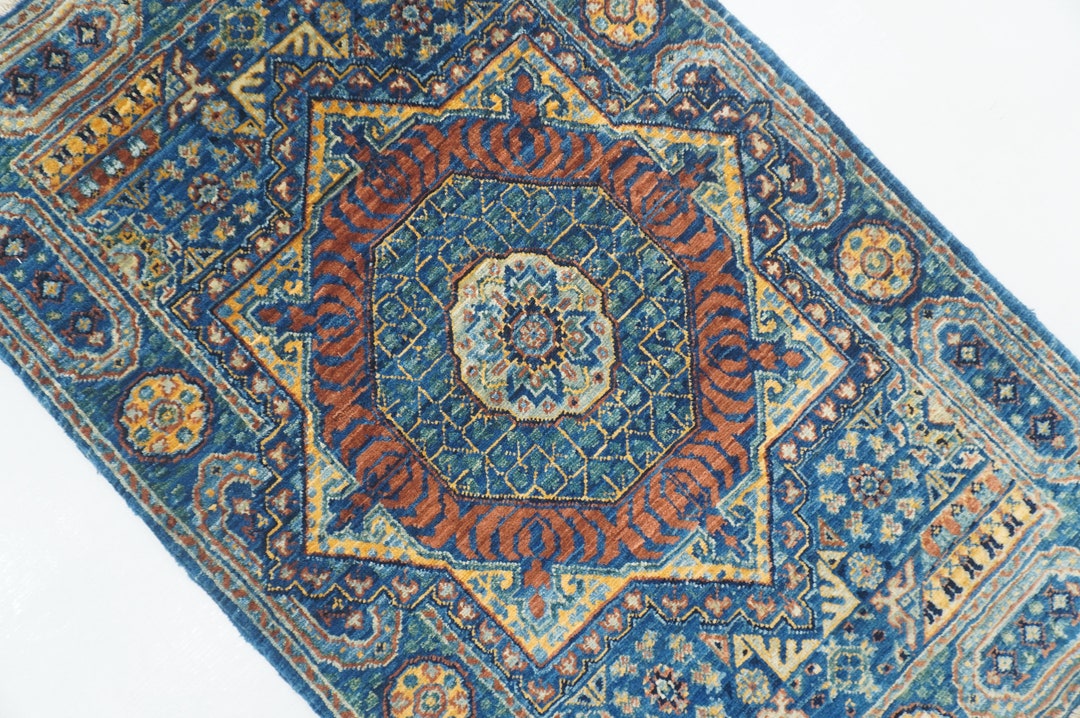 2x3 Dark Blue Turkish Accent Rug - Mamluk Hand Knotted Wool Bohemian ...