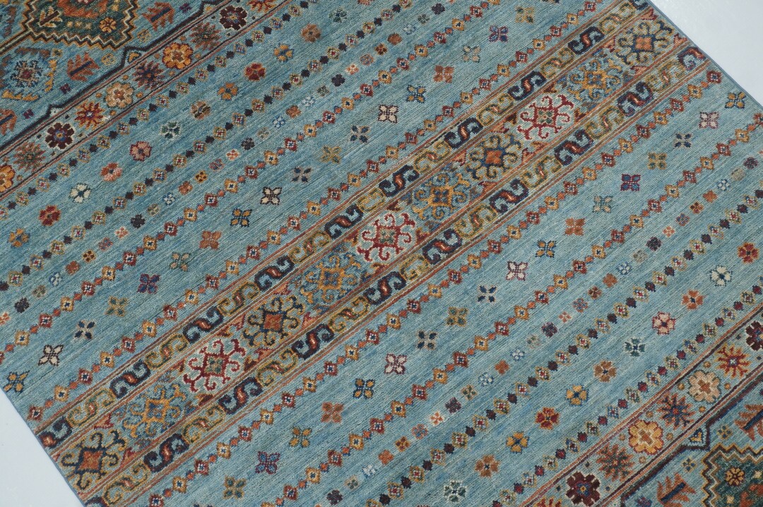 4x6 Blue Tribal Rug Nomadic Afghan Hand Knotted Veg Dye Wool Area Rug ...
