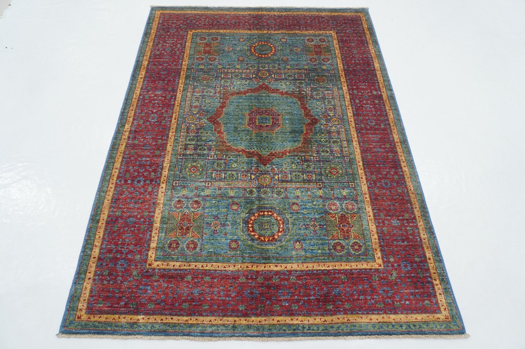 4x6 Blue Mamluk Area Rug Turkish Fine Hand Knotted Wool Veg Dye ...