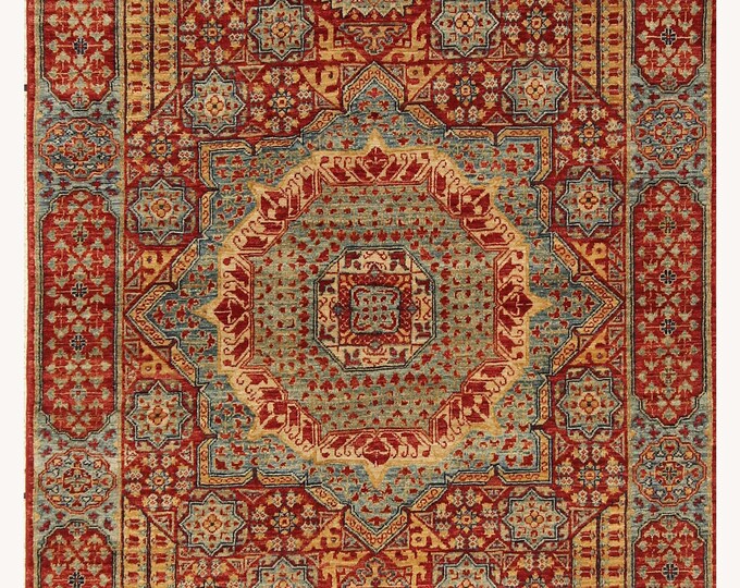 3'5x5'4 Vintage Mamluk Area Rug Red Hand Knotted Veg Dyes Wool ...