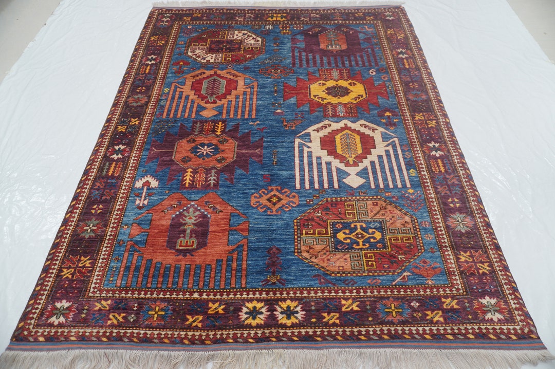 6x7 Navy Blue Baluch Area Rug - Traditional Afghan Hand Knotted Wool ...