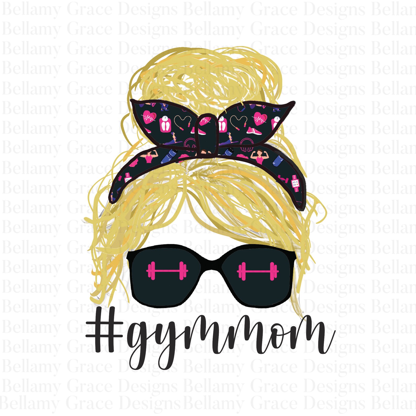 Gym Mom Blonde Sublimation Transfer Graphic Blonde Messy Bun, Exercise ...