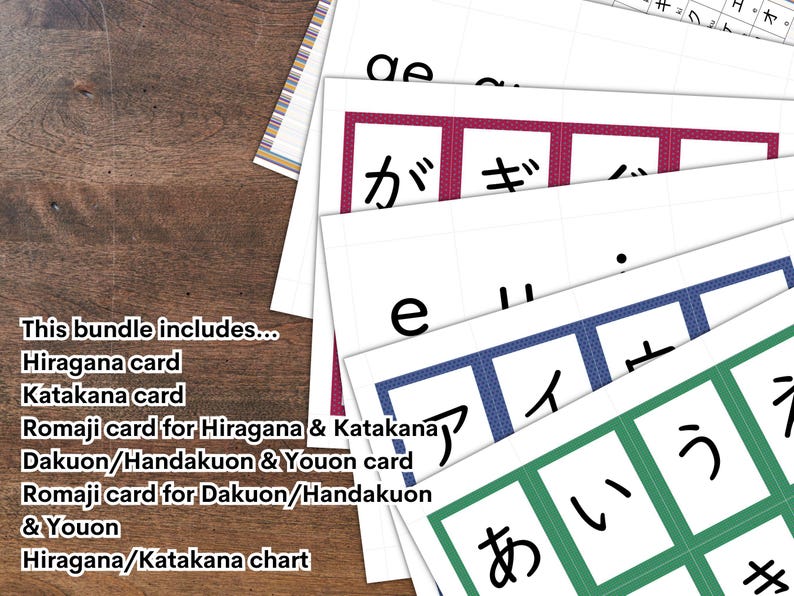 Hiragana Katakana Flashcard Bundle: Japanese Learning (printable PDF ...