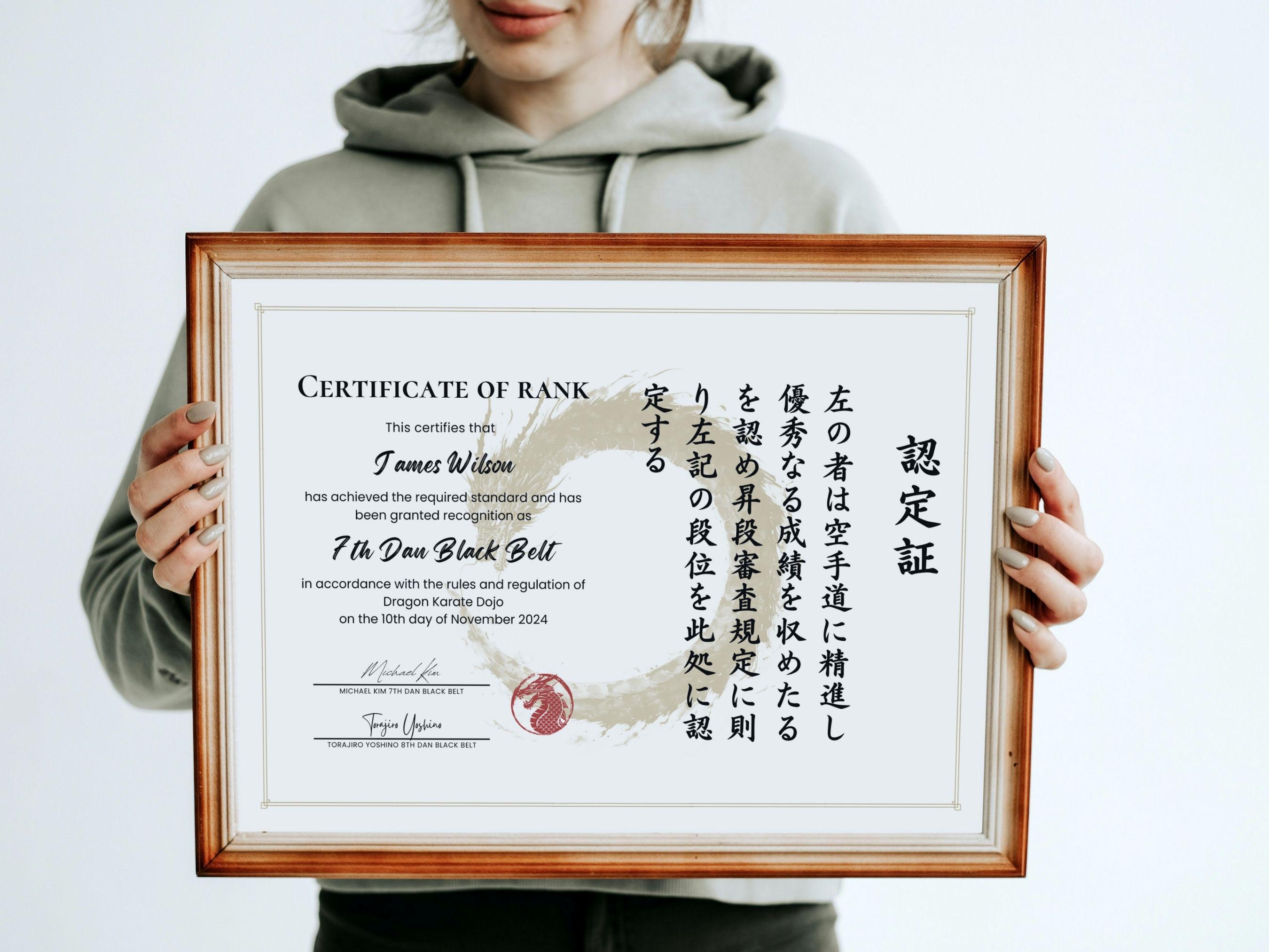 Editable Karate Rank Certificate Template - Dragon Enso - Bilingual ...