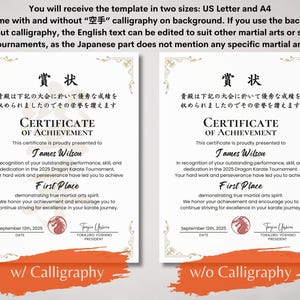 Editable Karate Championship Certificate: Bilingual Canva Template ...