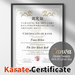 Editable Karate Rank Certificate Template: Bilingual Dragon Design ...