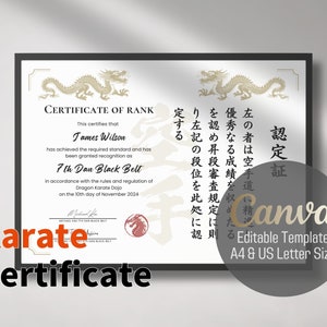 Editable Karate Rank Certificate Template Dragon Bilingual English ...
