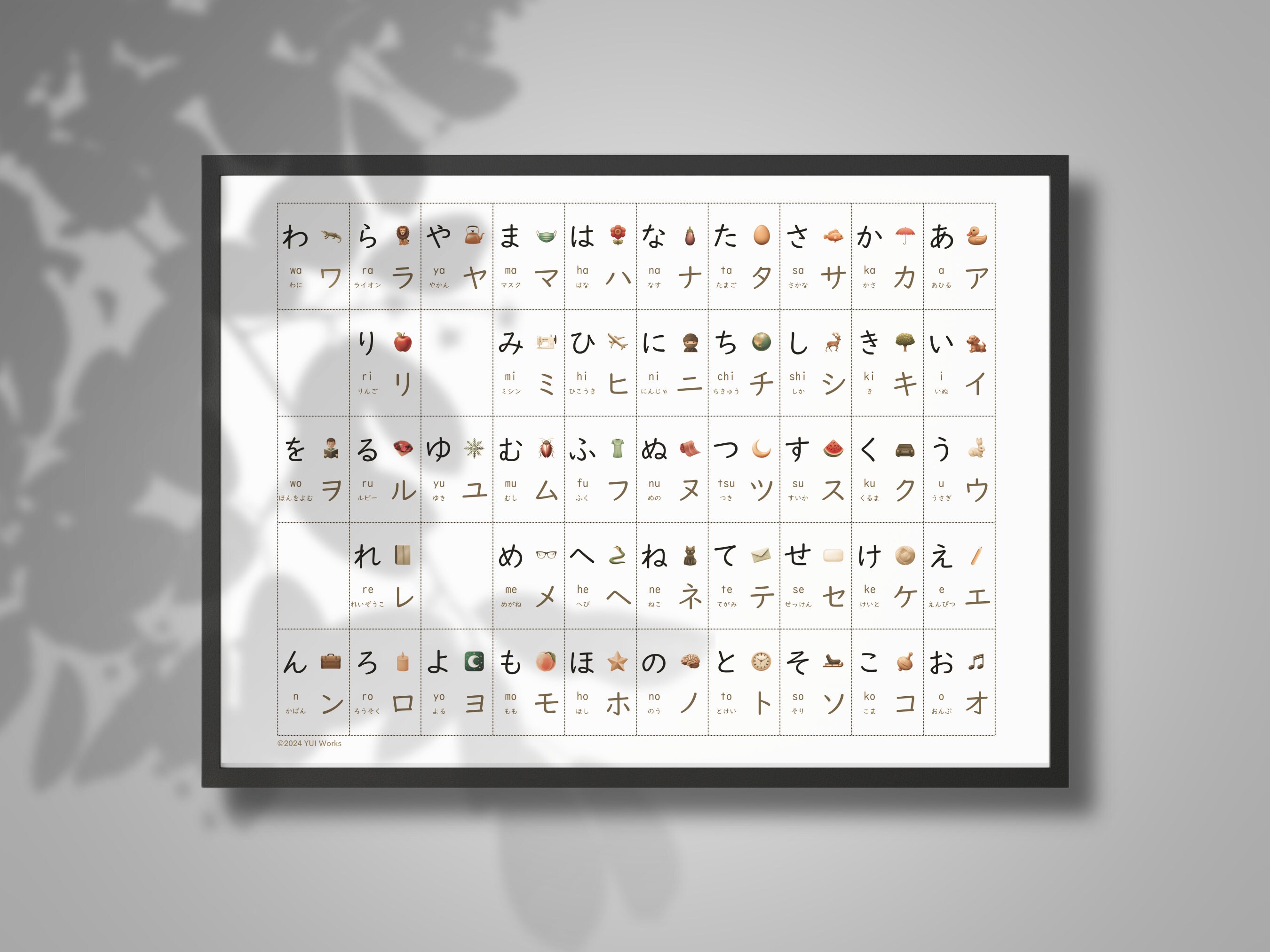 Hiragana Katakana Chart With Examples in Warm Shade, Printable Japanese ...