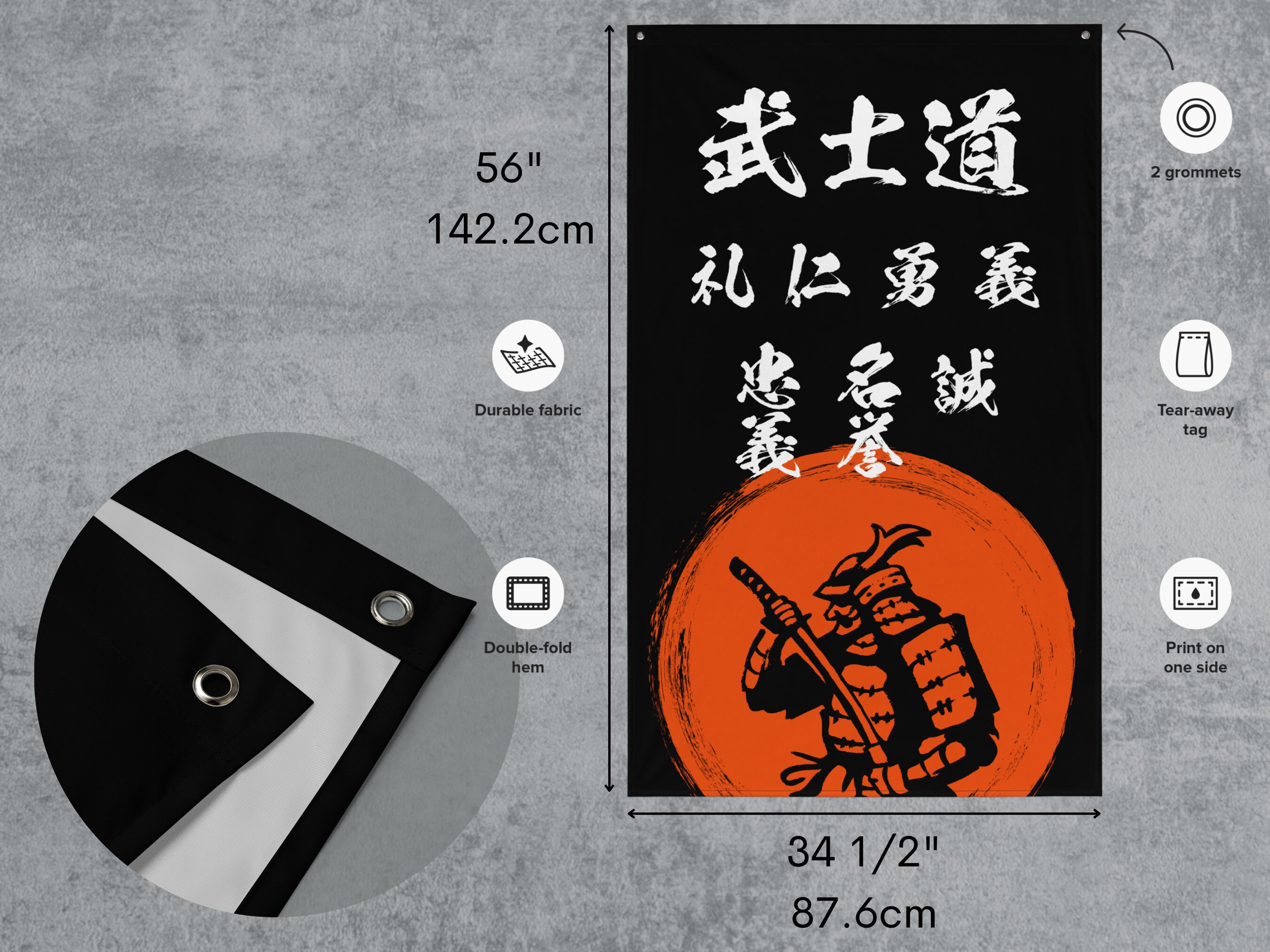 Japanese Bushido Seven Virtues Flag - Samurai Art, Kanji Wall Decor and ...