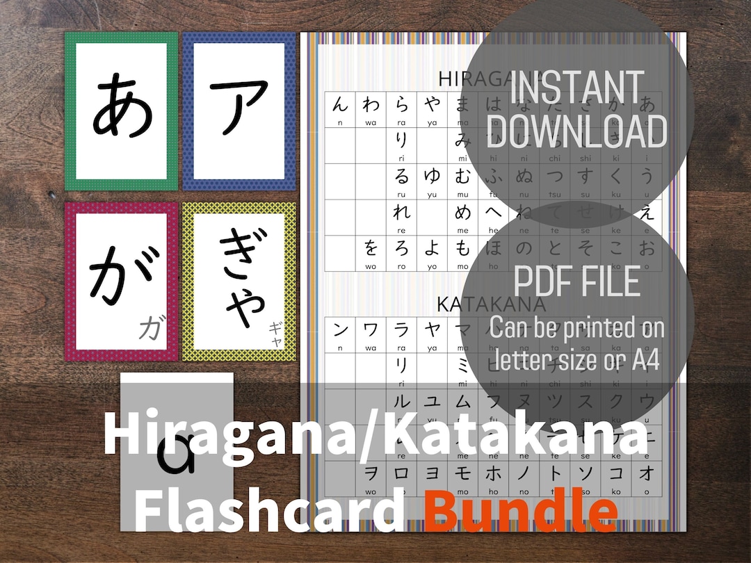 Hiragana Katakana Flashcard Bundle, Learning Japanese, Japanese ...