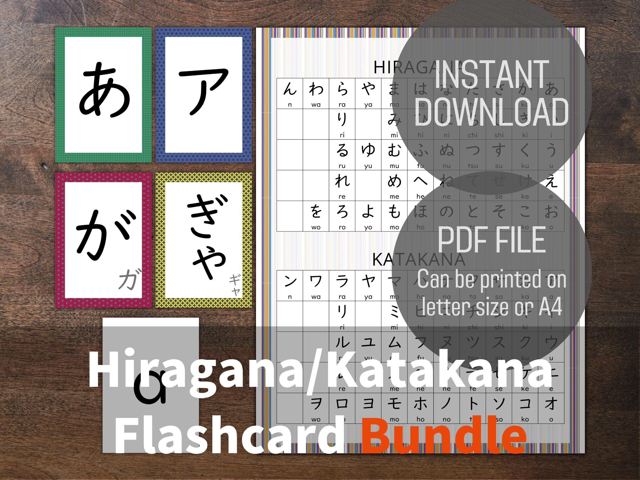 Hiragana Katakana Flashcard Bundle, Learning Japanese, Japanese ...