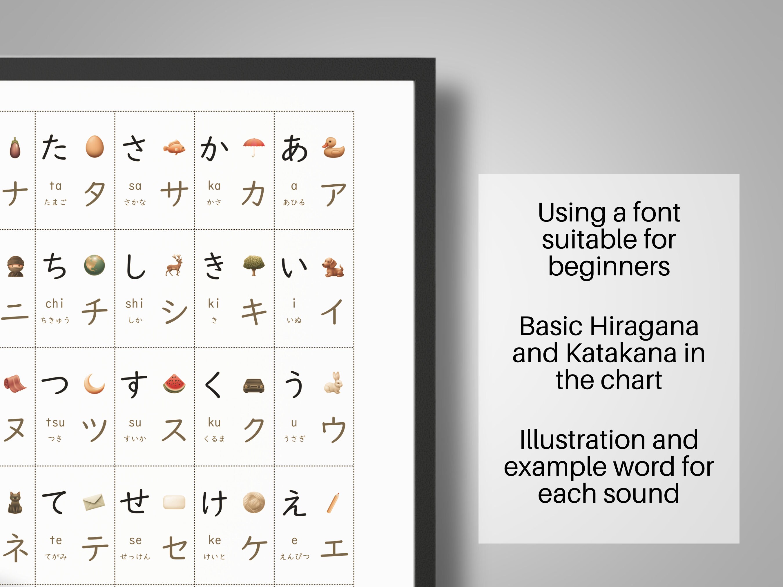 Hiragana Katakana Chart With Examples in Warm Shade, Printable Japanese ...