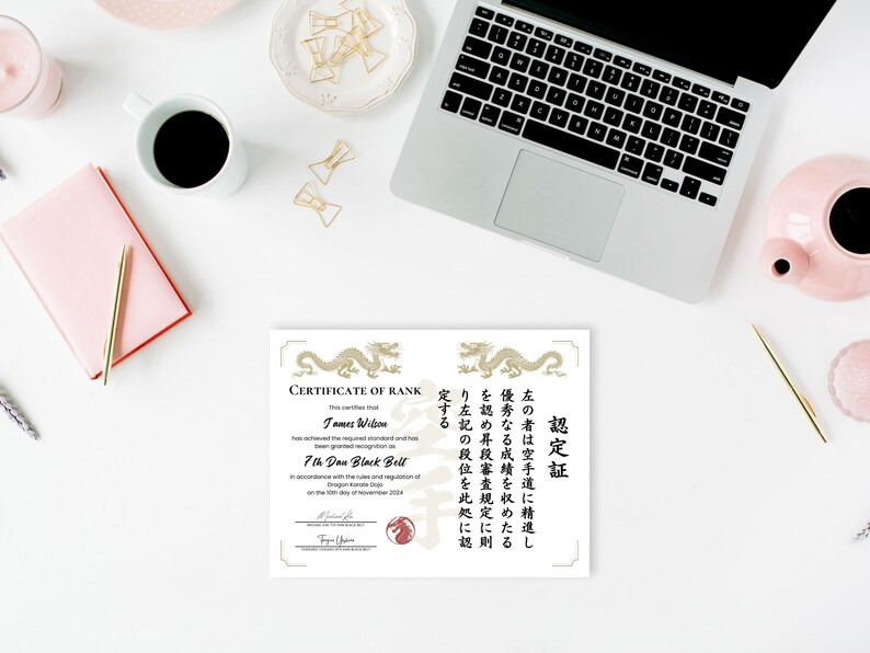 Editable Karate Rank Certificate Template Dragon Bilingual English ...