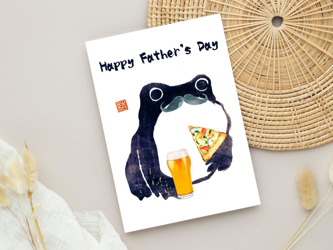 Printable Father's Day Card: Matsumoto Hoji Frog With Pizza & Beer Cute ...