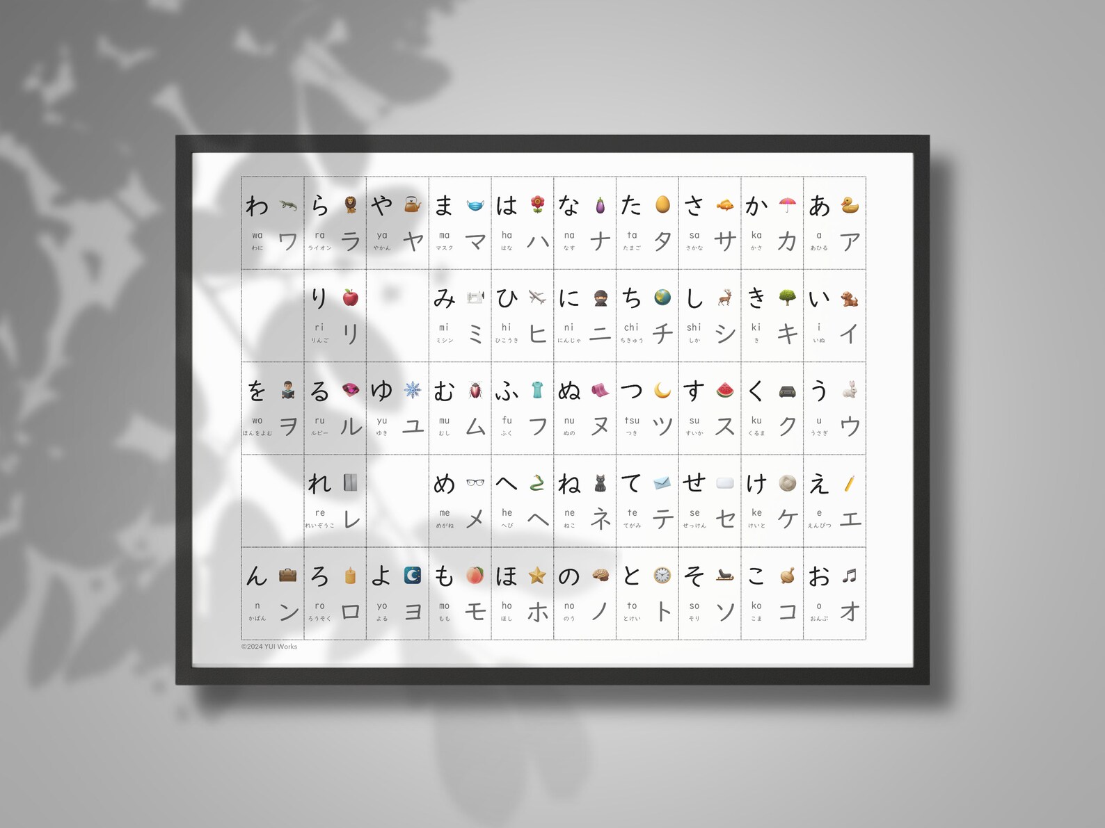 Hiragana Katakana Chart With Examples, Printable Japanese Wall Decor ...