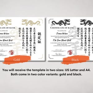 Editable Karate Rank Certificate Template - Dragon - Bilingual English ...