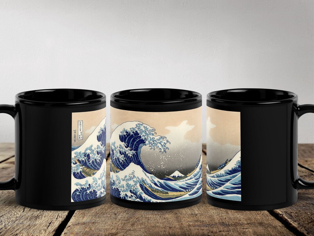 The Great Wave off Kanagawa Mug Black, Kanagawa Oki Nami Ura, Hokusai ...