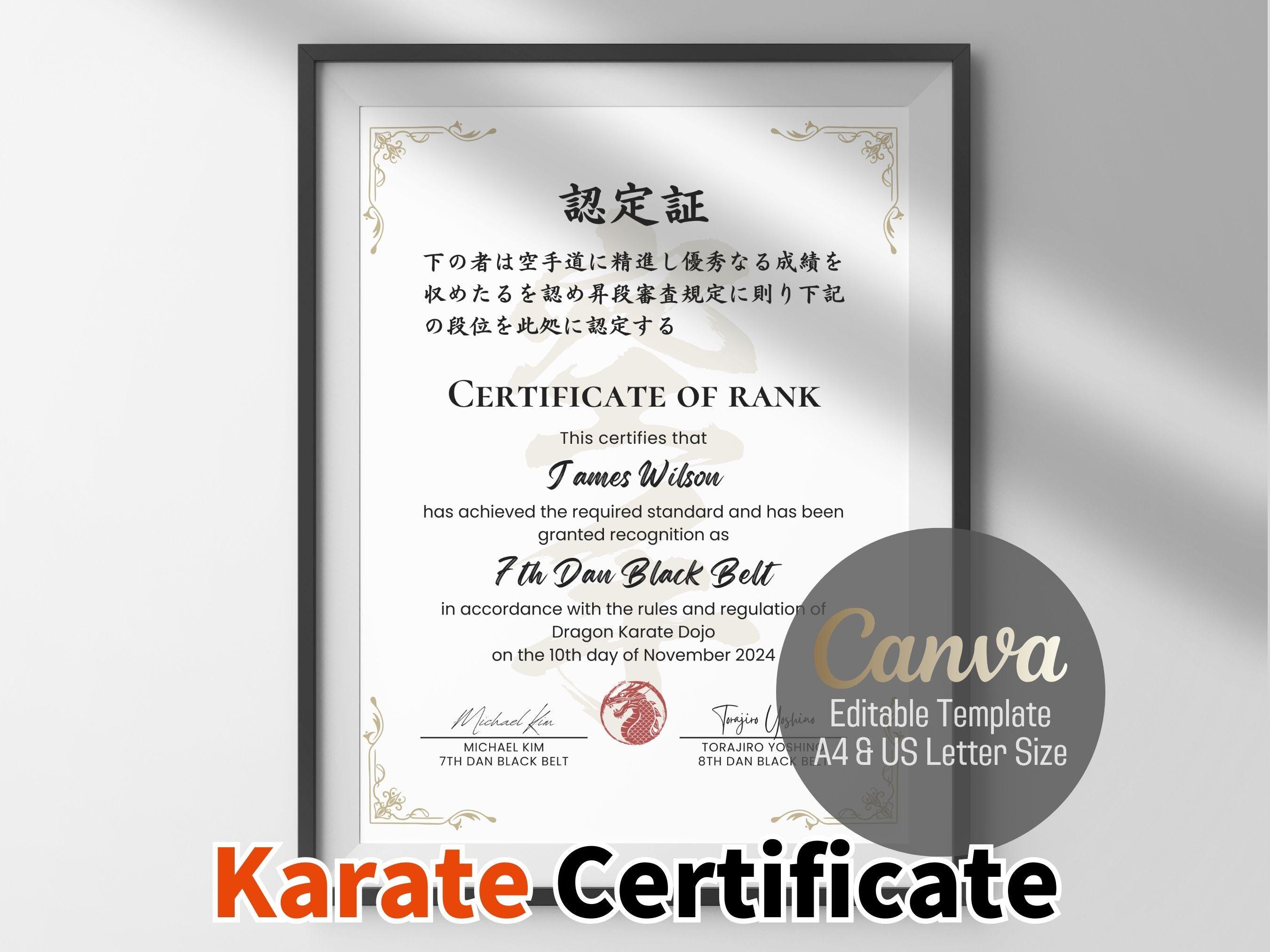Editable Karate Rank Certificate: Bilingual Dojo Template (canva) - Etsy