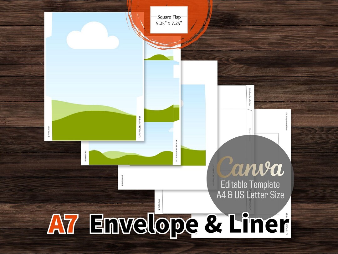 Square Flap Envelope & Liner - A7, Template for Canva – Perfect for 5x7 ...