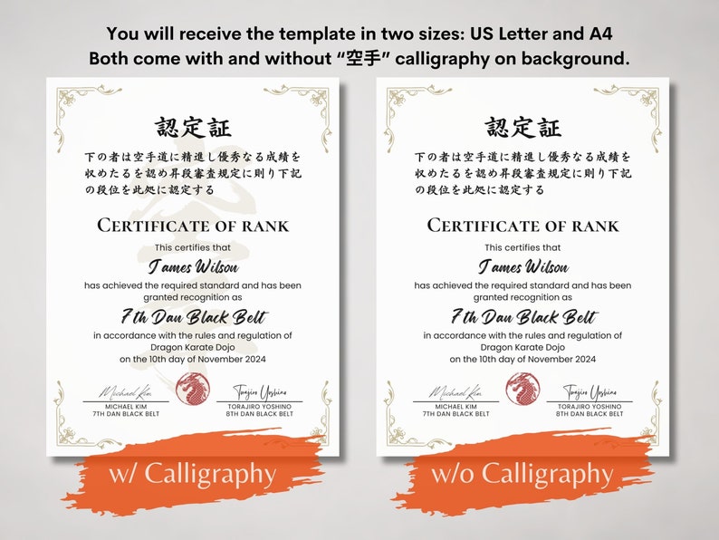 Editable Karate Rank Certificate: Bilingual Dojo Template (canva) - Etsy