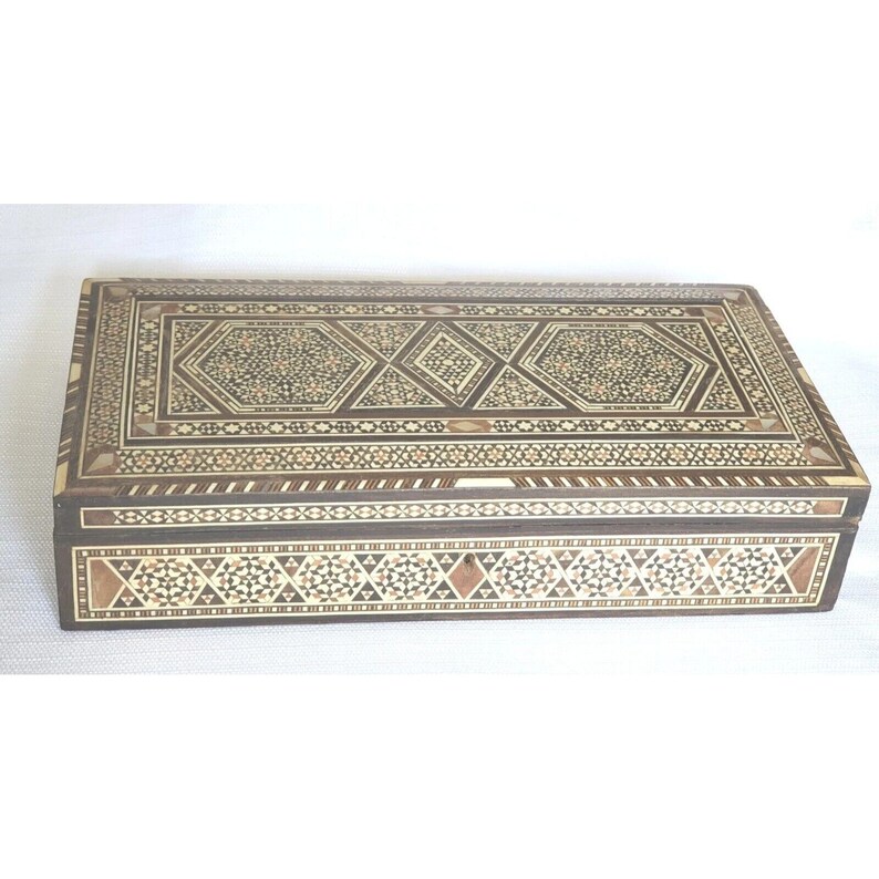 VTG Rare Middle Eastern Syrian Micro Mosaic Khatam Inlaid Jewelry Box ...
