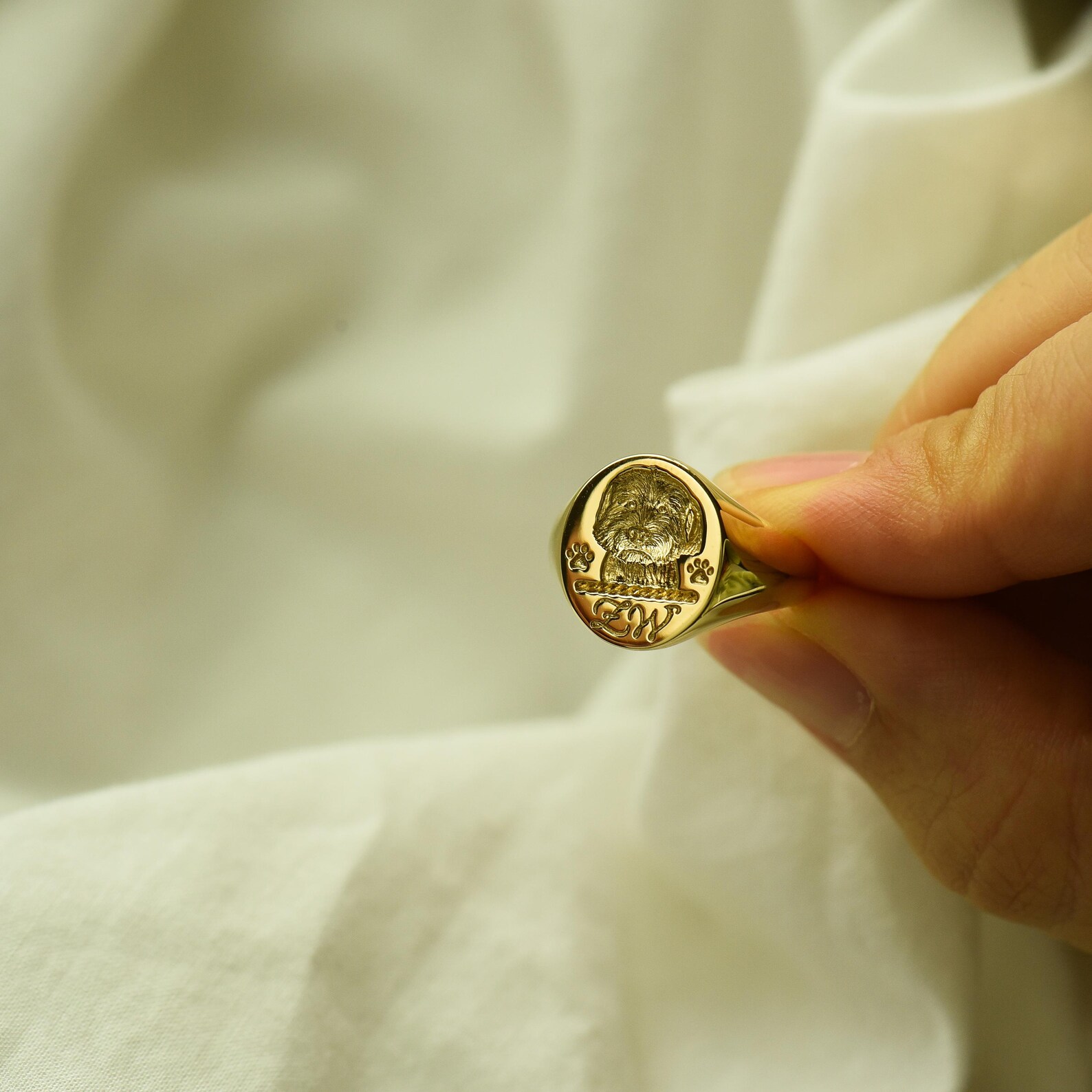 Custom Dog Signet Ring, Pet Memorial Ring, Hand Etching Ring, Pet ...