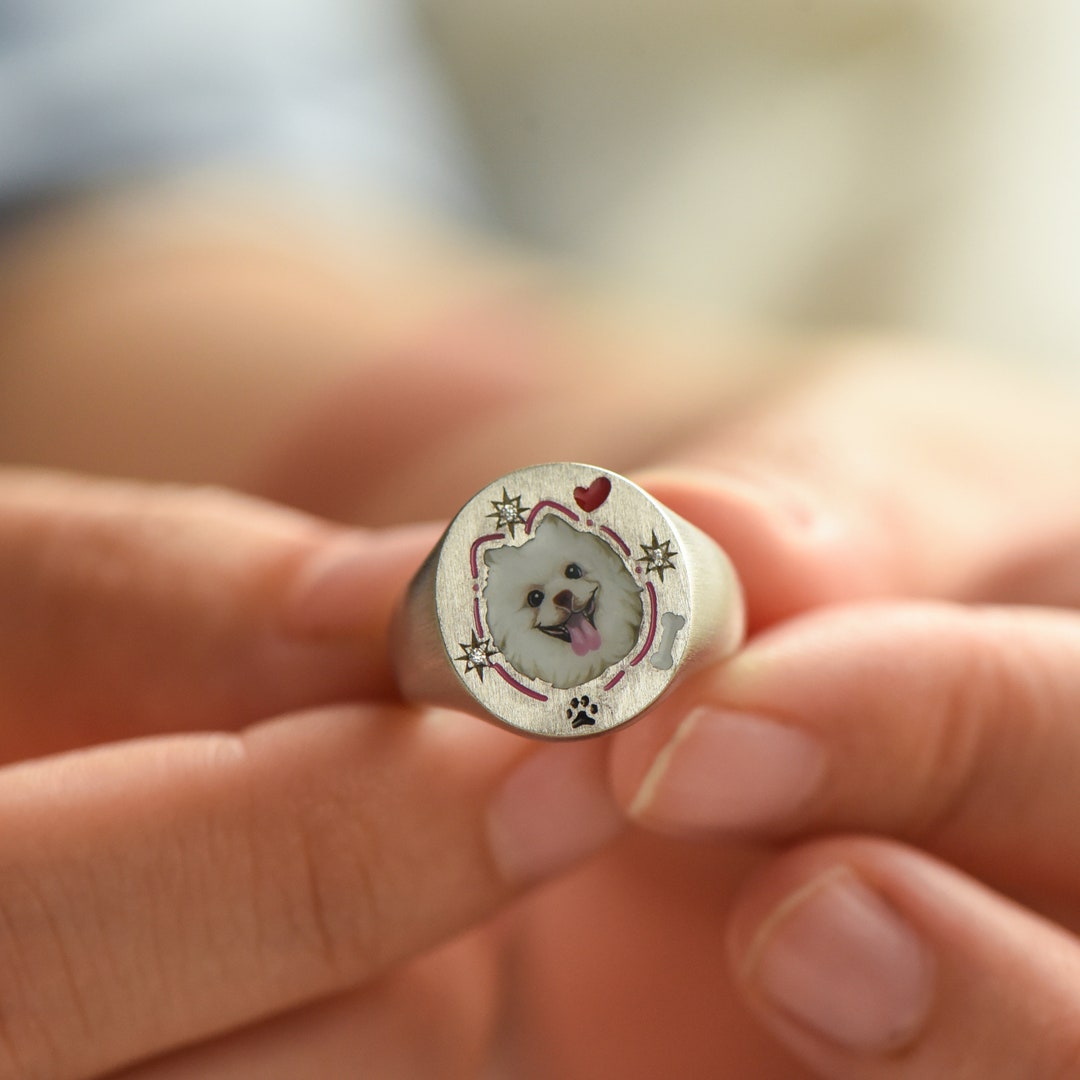 Custom Dog Memorial Ring, Enamel Ring, Pet Enamel Jewelry, Hand Painted ...