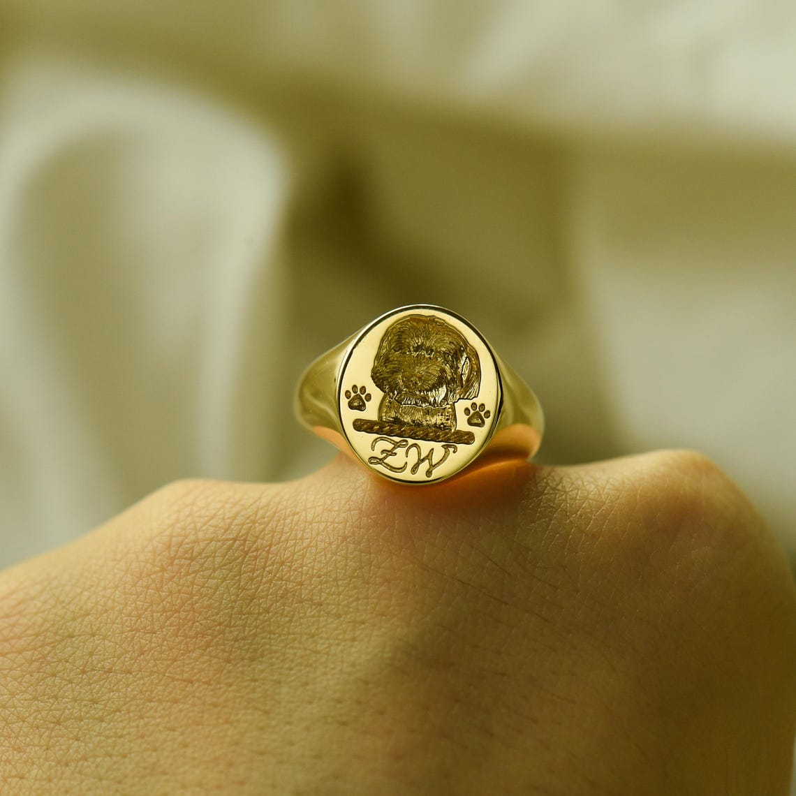 Custom Dog Signet Ring, Pet Memorial Ring, Hand Etching Ring, Pet ...